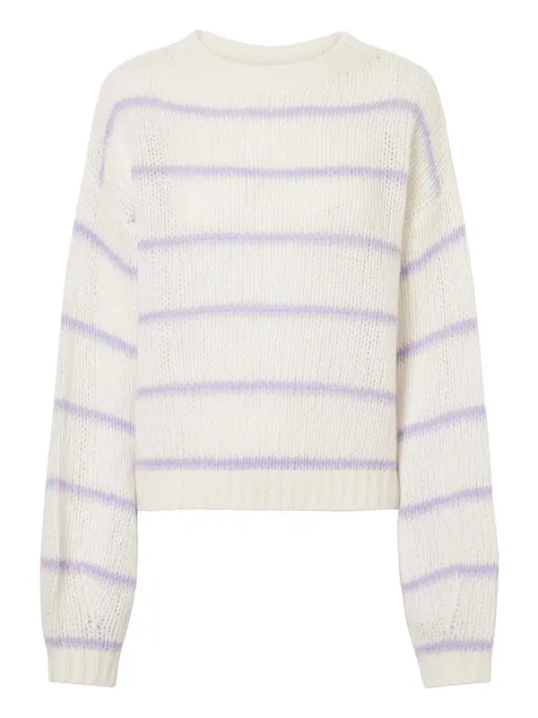 LISA YANG Sabelle Striped Knitted Wool And Silk-blend Sweater - Neutrals