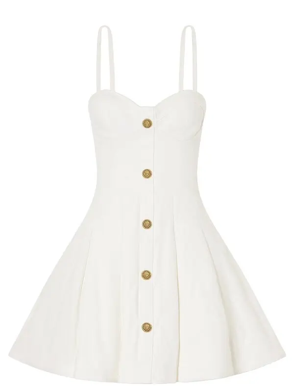 Balmain Quilted Denim Bustier Mini Dress - Neutrals