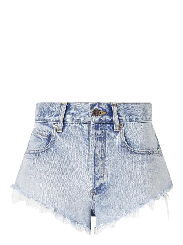 Balenciaga Frayed Denim Shorts - Blue