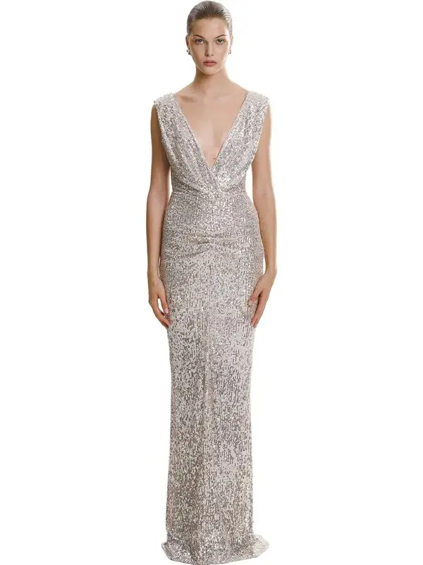 LITA COUTURE Sequined Gown - Silver