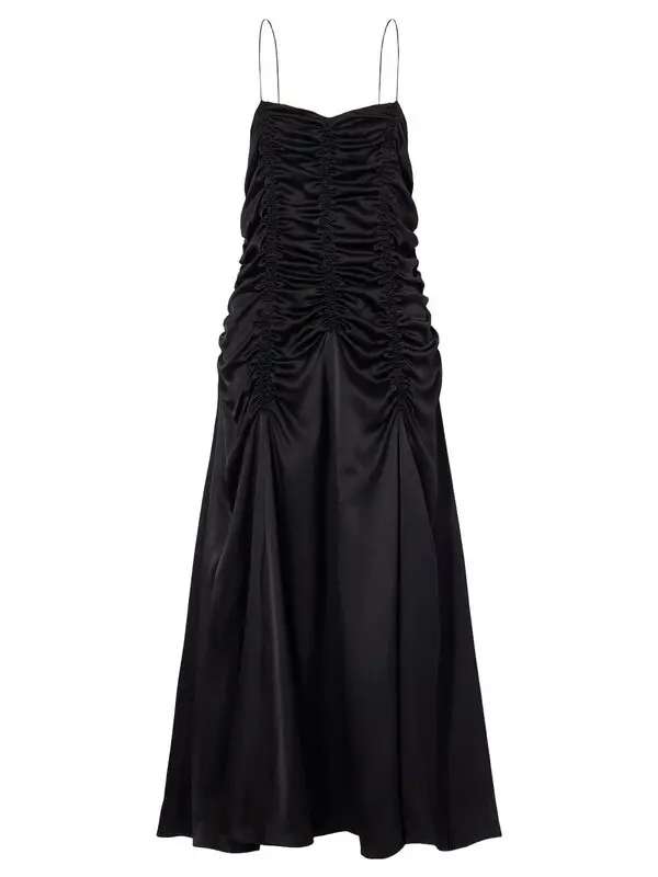Khaite Raina Ruched Silk Midi Dress - Black