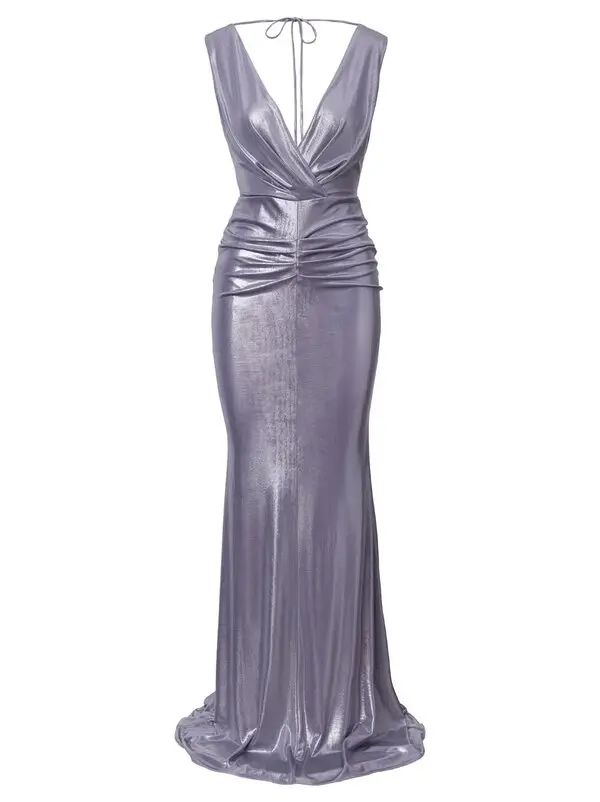 LITA COUTURE Metallic Ruched Gown - Blue