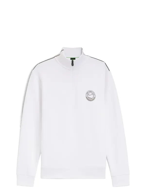 BOSS Sweatshirt With Tennis Artwork And Signature Stripe Details - White