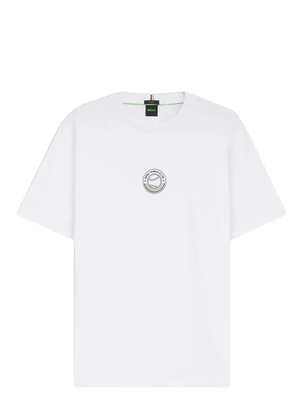 BOSS Stretch-cotton T-shirt With Tennis Artwork - White