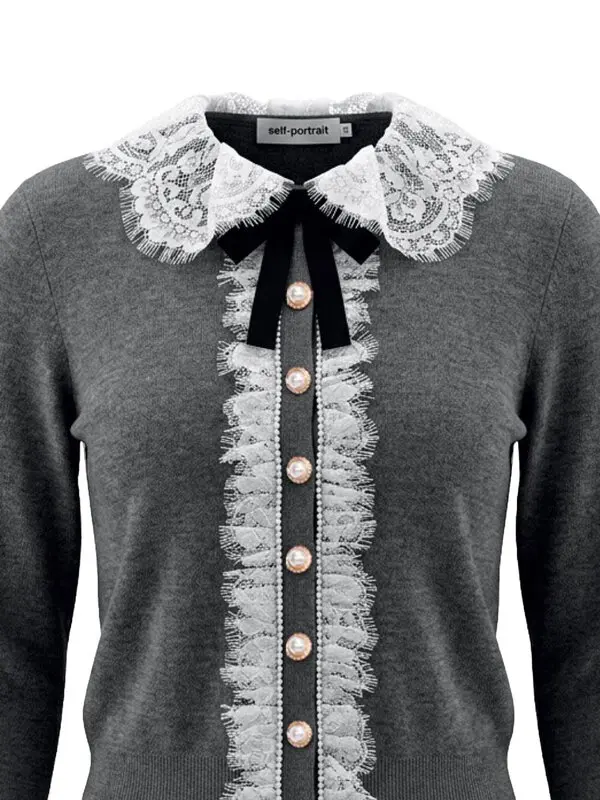 SELF-PORTRAIT Lace Collar Cardigan - Multicolor