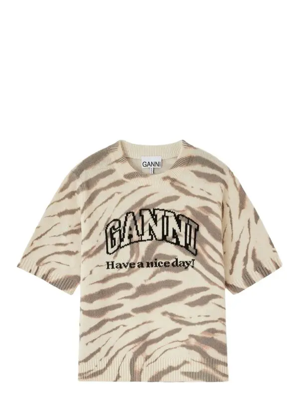 GANNI Tiger Print Knit T-shirt - Multicolor