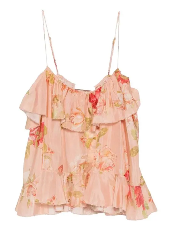 Zimmermann Roselight Ruffled Floral Silk Top - Multicolor