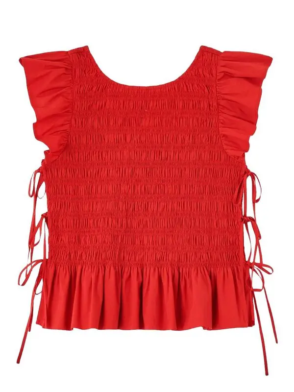 GANNI Organic Cotton Smocked Top - Multicolor