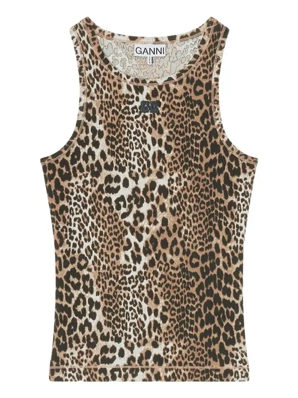 GANNI Leopard Print Organic Cotton Tank Top - Multicolor