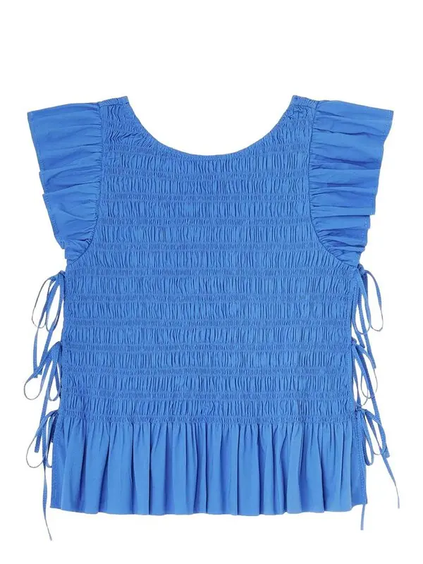 GANNI Organic Cotton Smocked Top - Multicolor