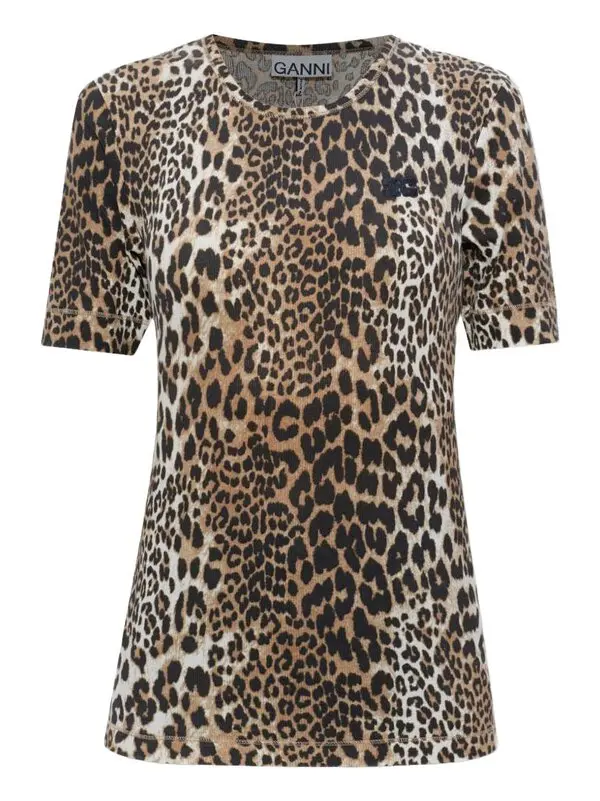 GANNI Leopard Print Organic Cotton T-shirt - Multicolor
