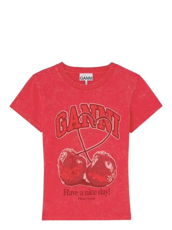 GANNI Printed Cotton T-shirt - Multicolor