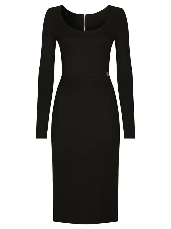 Dolce & Gabbana Milano Rib Calf-length Dress With Dg Logo - Black