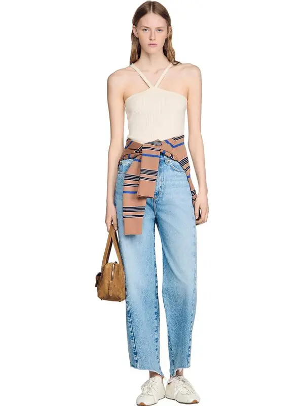 Sandro Ribbed Knit Halter Top - Ecru