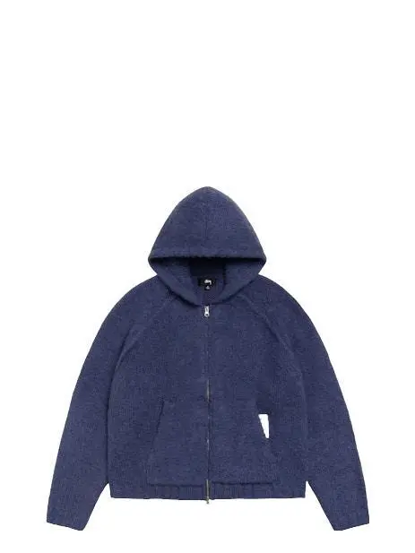 StÜssy Chunky Knit Full Zip Hoodie - Blue