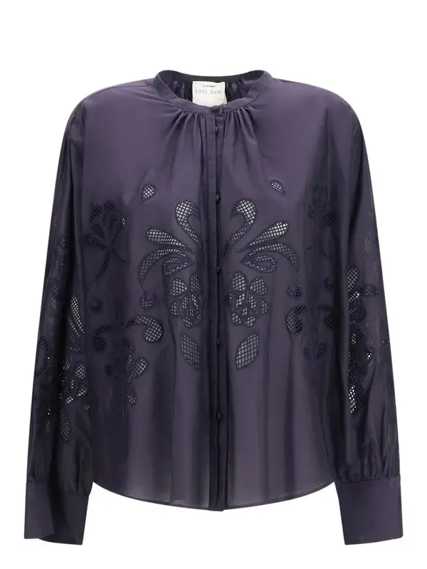 FORTE_FORTE Embroidered Cotton Shirt - Blue