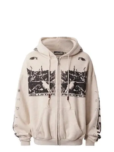 HELLSTAR Graphic Zip-up Hoodie - Oatmeal