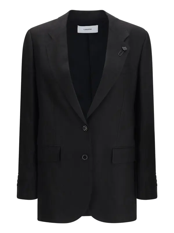 LARDINI Double-breasted Linen Blazer - Black