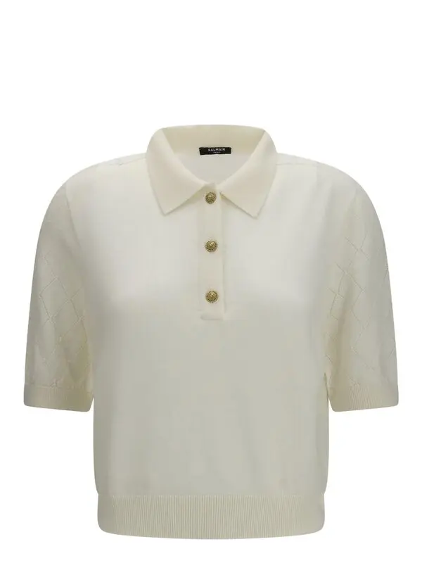 Balmain Wool Polo With Vintage Buttons - White