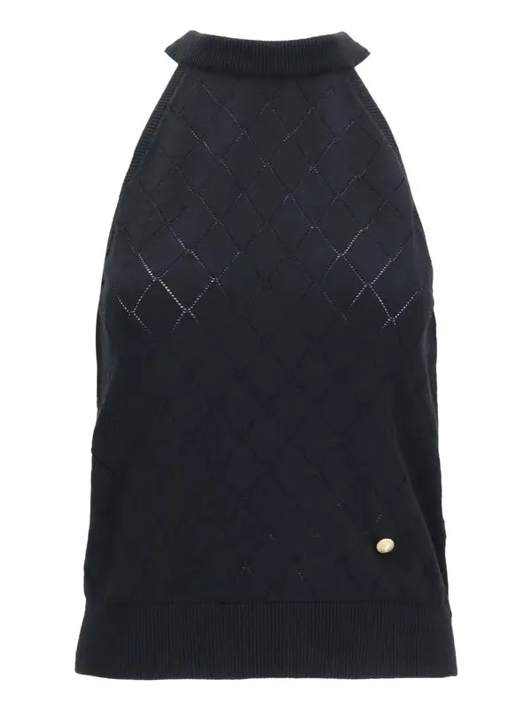 Balmain Sleeveless Wool Crewneck Top - Black