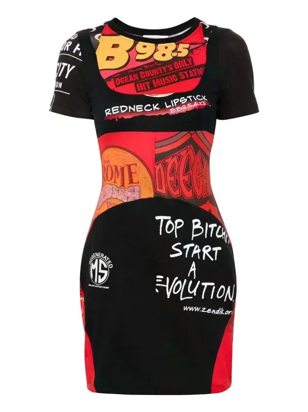 MARINE SERRE Regenerated Graphic T-shirt Minidress - Black