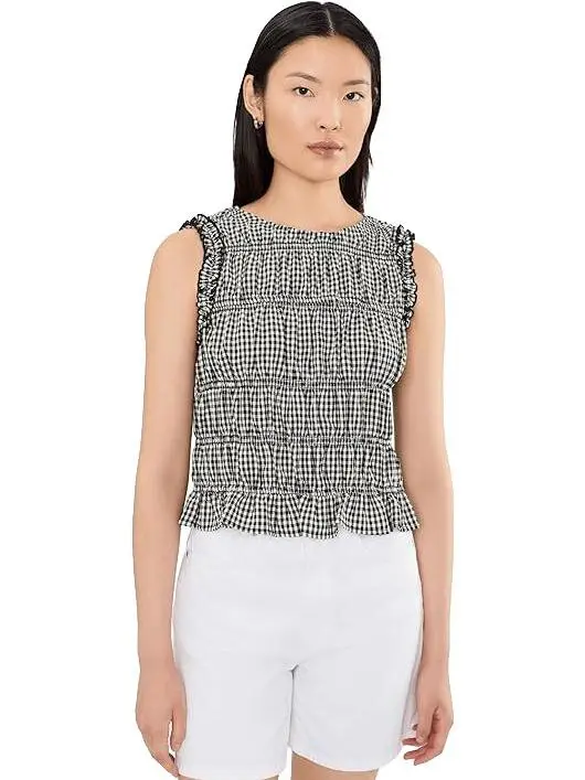 Vince Camuto Shirred Gingham Top - Black