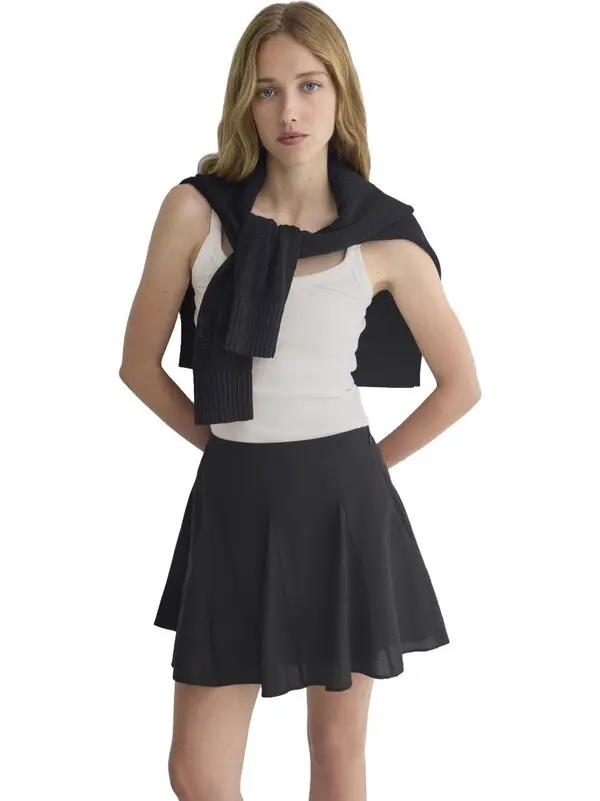 Everlane Cotton Silk Godet Mini Skirt - Black