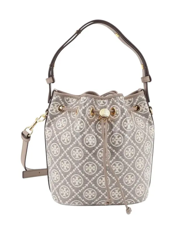 Tory Burch T Monogram Coated Canvas Bucket Bag - Grey