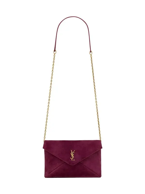 Saint Laurent Suede Crossbody Bag With Metal Cassandre Logo - Purple