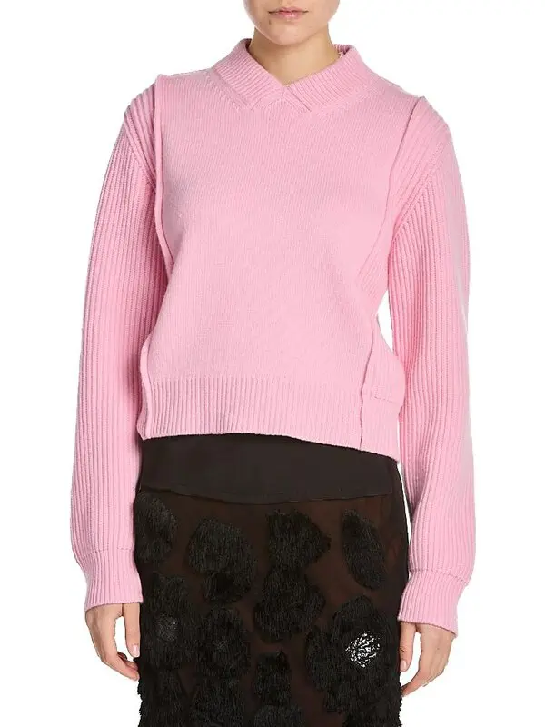 Marni Wool Cashmere V Neck Sweater - Pink Clematis
