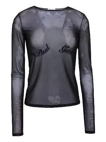 JEAN PAUL GAULTIER Sheer Printed Long Sleeve Top - Black