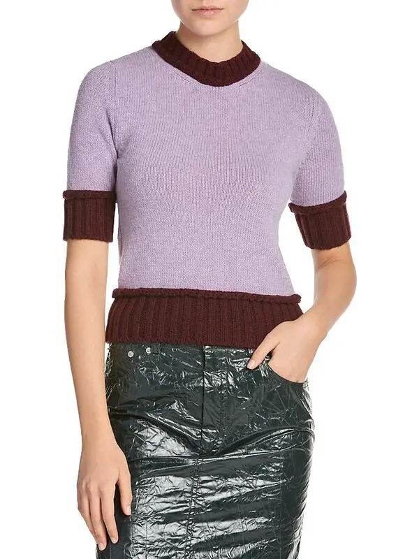 Marni Ribbed Wool Blend Short Sleeve Sweater - Dahlia
