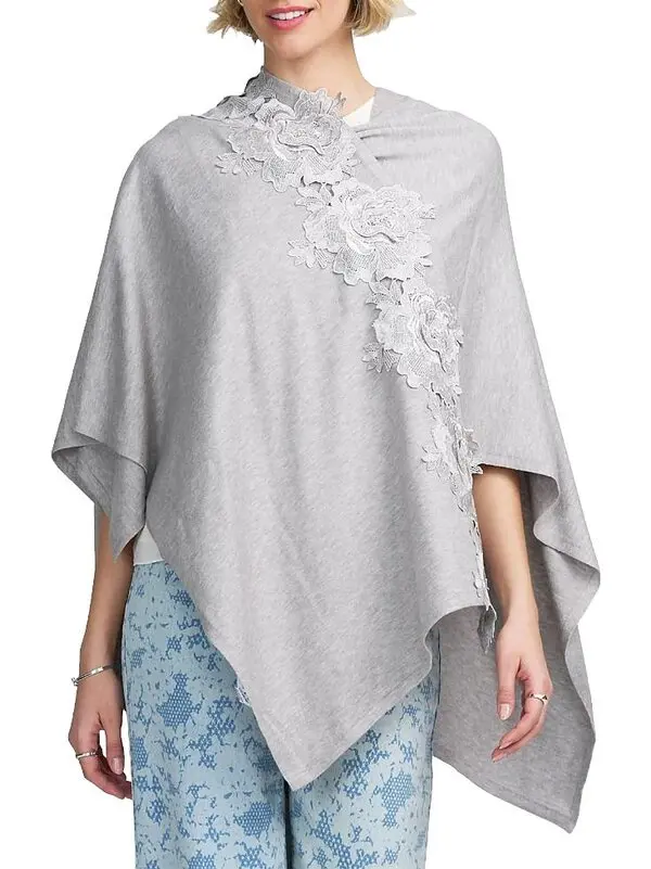 ELLE COLLECTION Fine Gauge Draped Cardigan Scarf With Lace Appliqu - Heather Grey