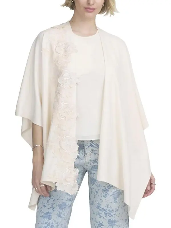 ELLE COLLECTION Fine Gauge Draped Cardigan Scarf With Lace Appliqu - Ivory