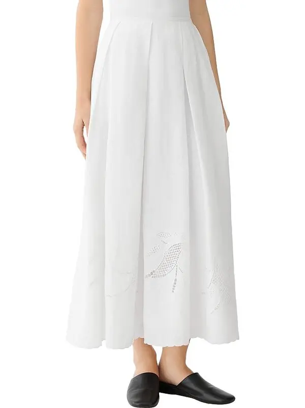 Lafayette 148 New York Embroidered Linen A-line Maxi Skirt - White