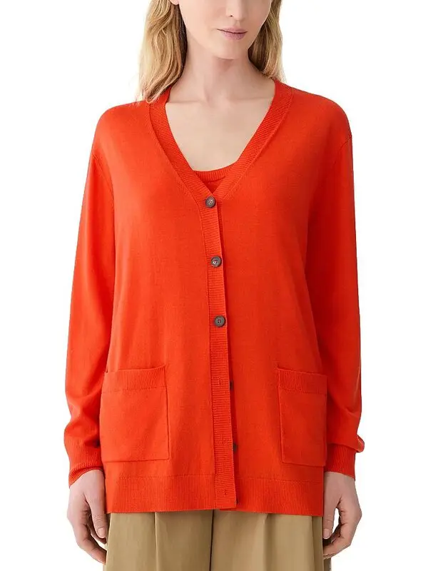 Lafayette 148 New York Merino Wool Cardigan - Orange Poppy