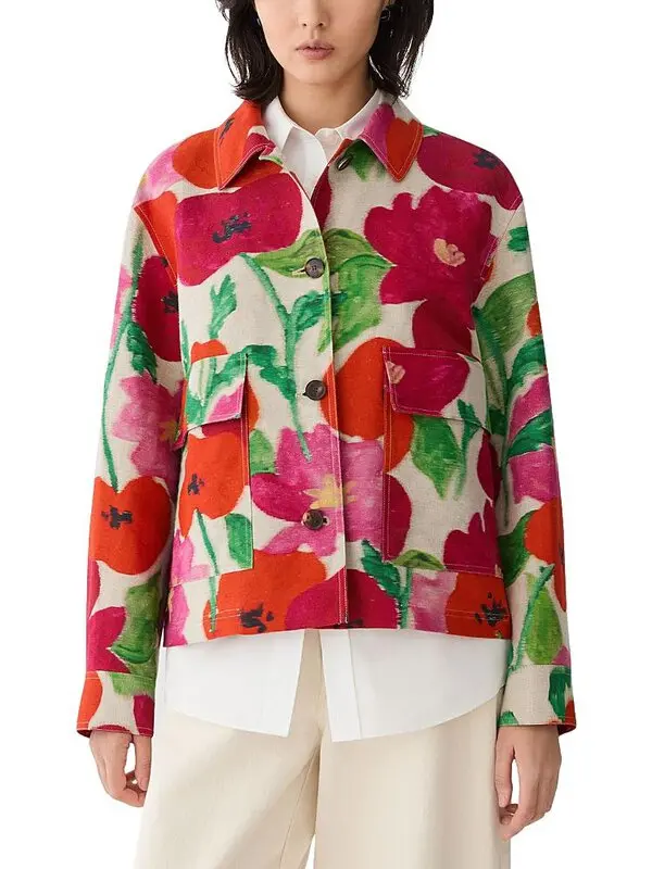 Lafayette 148 New York Floral Linen Blend Jacket - Natural Multi