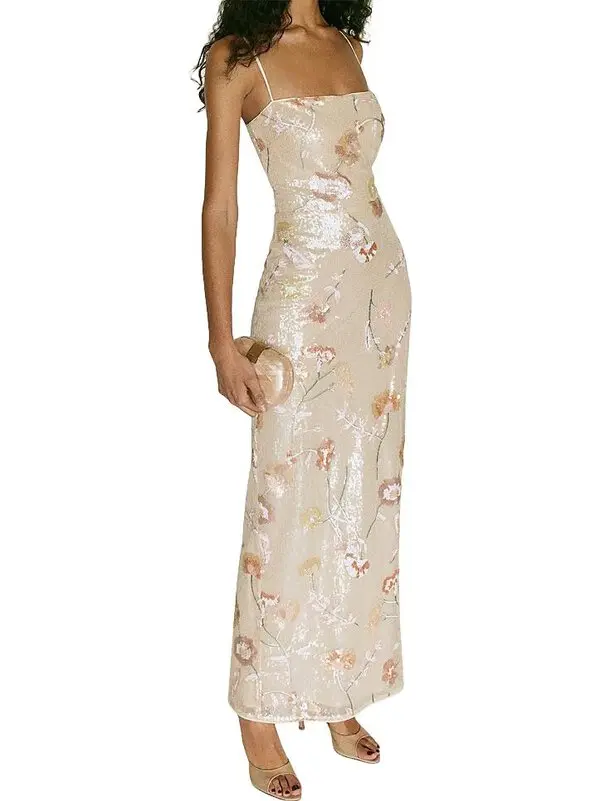 REFORMATION Sequin Floral Maxi Dress - Ivory Sequin