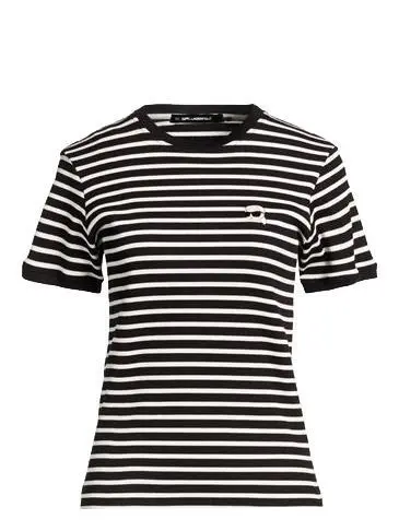 Karl Lagerfeld Striped Organic Cotton T-shirt With Embroidered Logo - Black