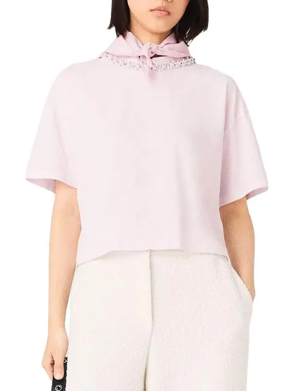 Maje Embellished Neck T-shirt - Pink