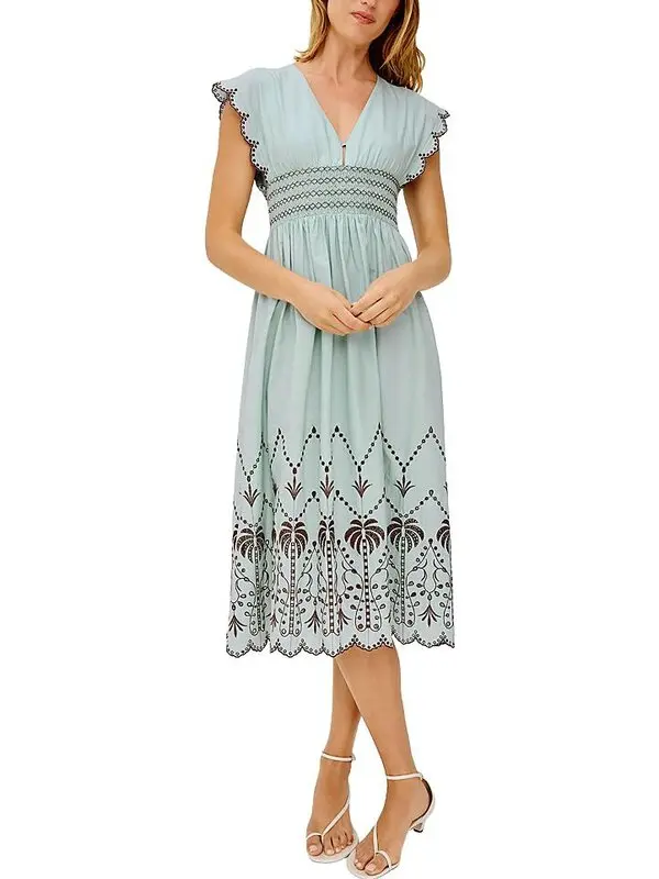Rails Embroidered Cotton Midi Dress - Ocean Palms Embroidery