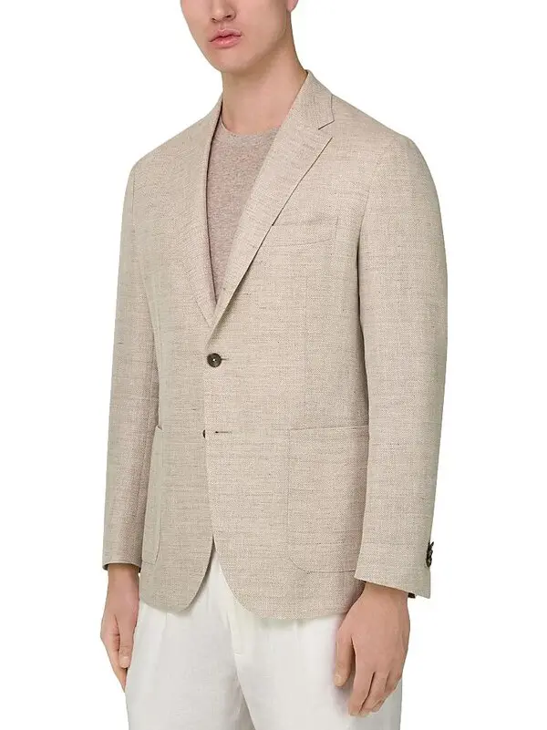 Boggi Milano Regular Fit Herringbone Linen Blend Jacket - Sand