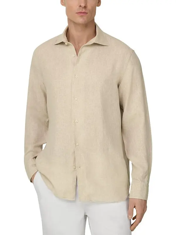 Boggi Milano Bowling Collar Linen Shirt - Sand
