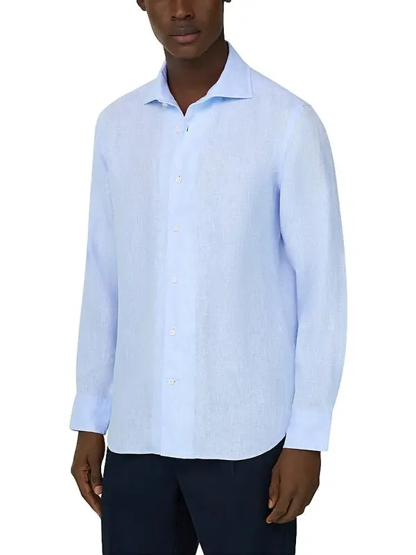 Boggi Milano Bowling Collar Linen Shirt - Super Light Blue