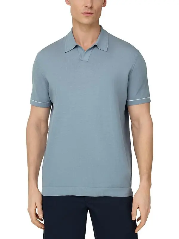 Boggi Milano Cotton Crepe Knit Polo Shirt - Light Blue