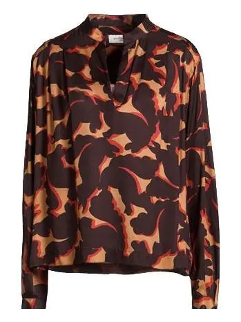 OTTOD'AME Long Sleeve V-neck Viscose Top - Brown