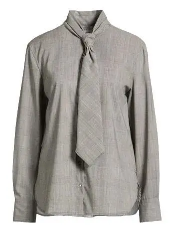 OTTOD'AME Glen Plaid Crepe Shirt With Tie Detail - Grey