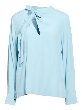 OTTOD'AME Silk Georgette Bow Blouse - Blue
