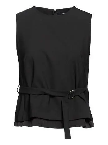 OTTOD'AME Sleeveless Crewneck Top With Belt Detail - Black
