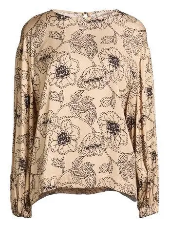 OTTOD'AME Floral-print Satin Crewneck Top - Beige